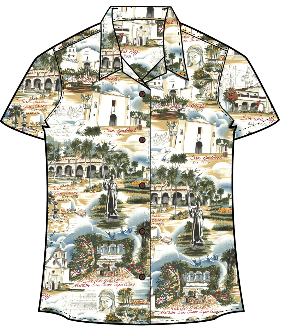 Women's California Missions Shirt- Made in USA- 100% Cotton