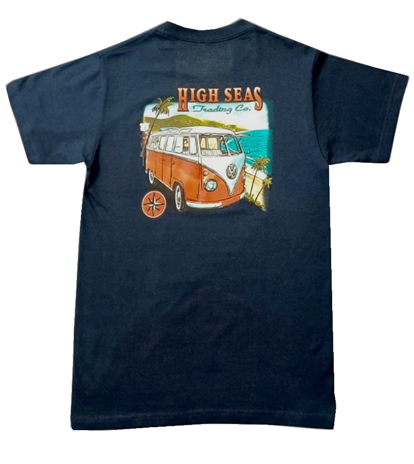 High Seas VW Bus 100% Cotton Navy Blue T-shirt