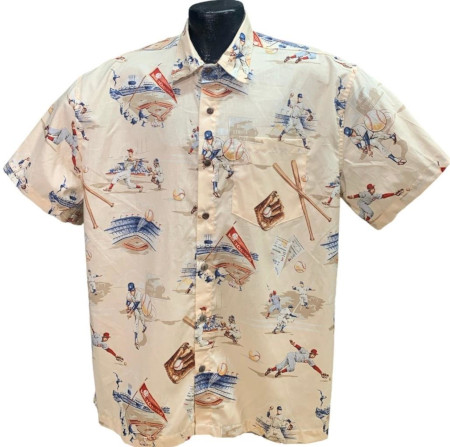 Tan Retro Baseball Hawaiian shirt -Made in USA 100% Cotton