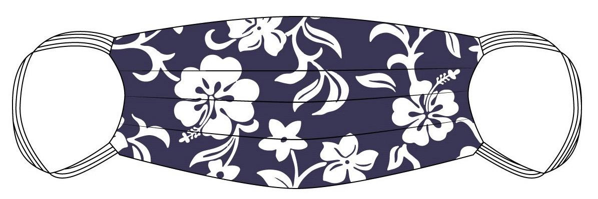 Navy Classic Hibiscus Aloha Safety Mask 100% Cotton Made in USA