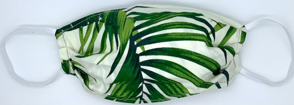 Palm Leaves white Hawaiian print Face Mask 100% Cotton Made in USA