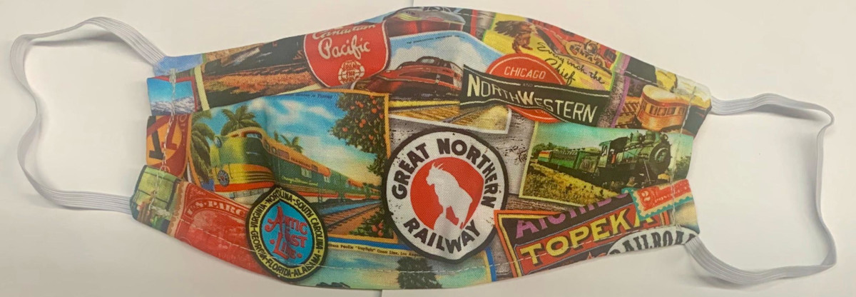 Train Travel themed face mask Made in USA of 100% Cotton