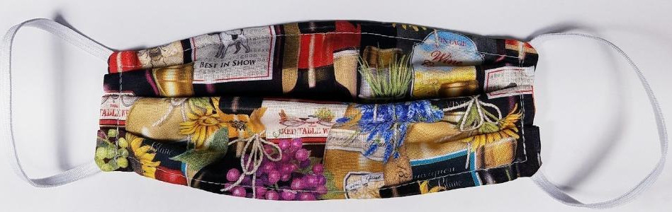 Wine bottles themed designer face mask Made in USA of 100% Cotton